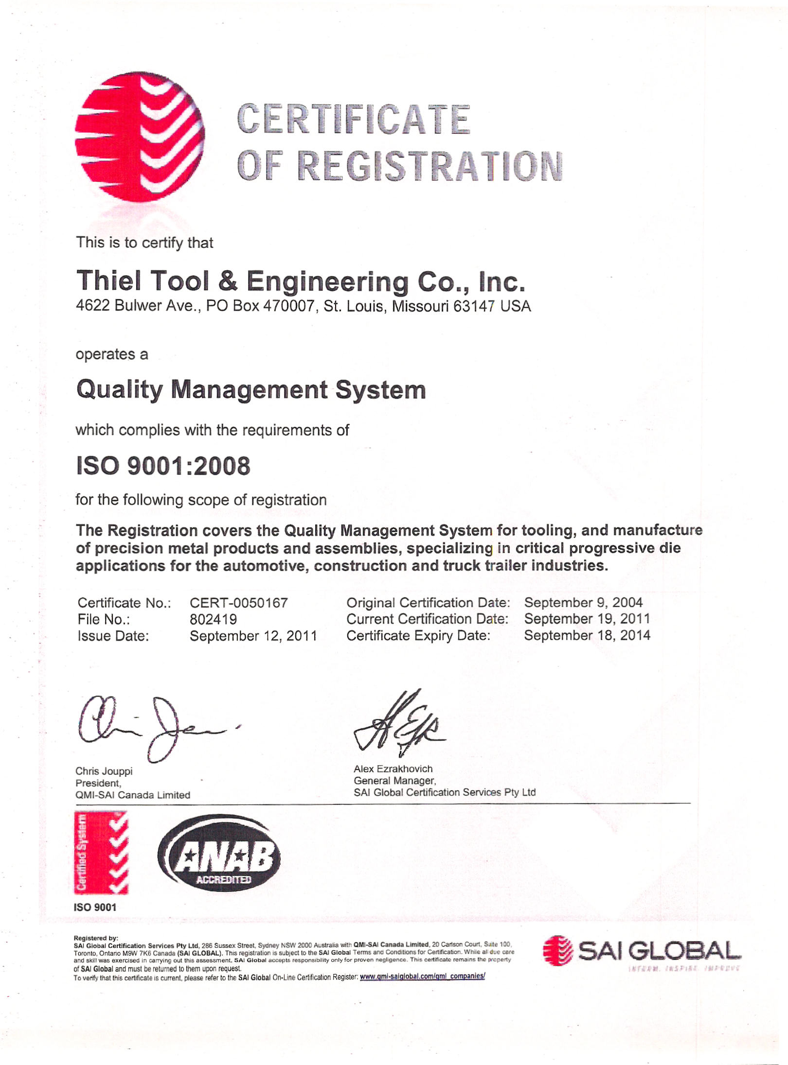 Thiel Tool and Engineering Company - Progressive Die Metal Stamping St ...